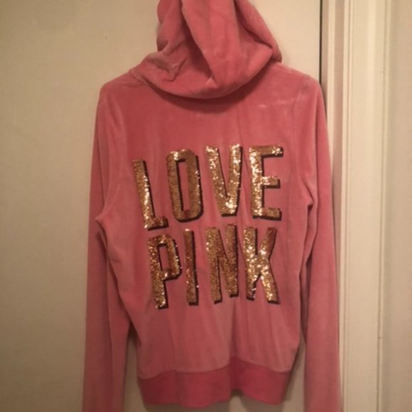Victoria's Secret | Tops | Victoria Secret Pink Sequin Velour Hoodie | Poshmark
